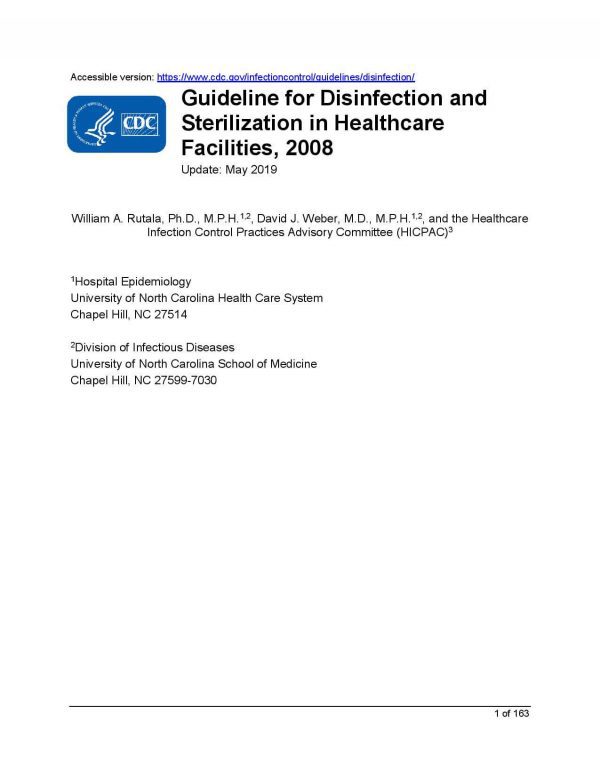CDC Guideline for Disinfection and Sterilization in Healthcare ...